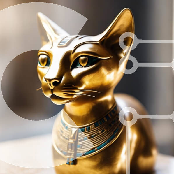 Vintage Gold Egyptian Cat Statue on Table stock photo | Creative Fabrica