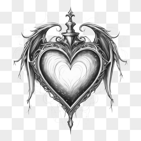 Download Gothic Heart with Wings Drawing Sketches Online - Creative Fabrica