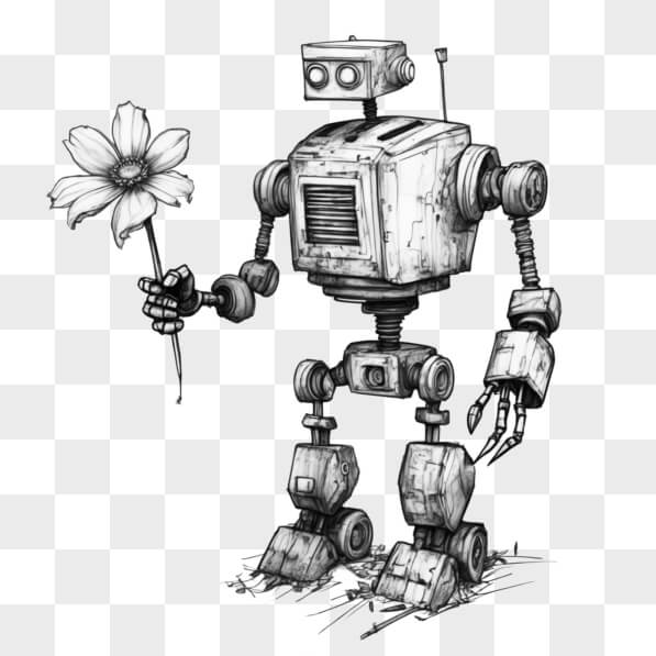 Download Old-Fashioned Robot Holding a Flower Sketches Online ...