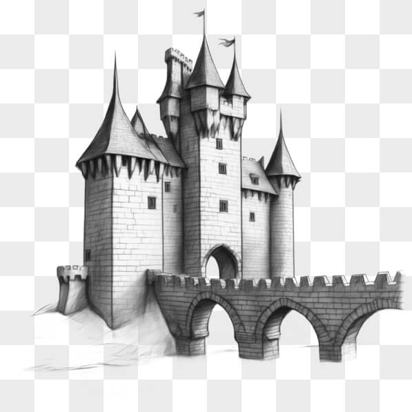 Download Castle Drawing with Turrets Sketches Online - Creative Fabrica