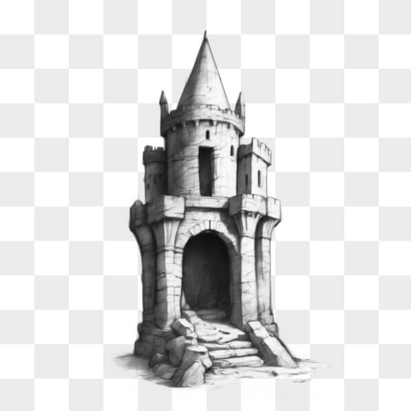 Download Black and White Castle Drawing with Stairs Sketches Online ...
