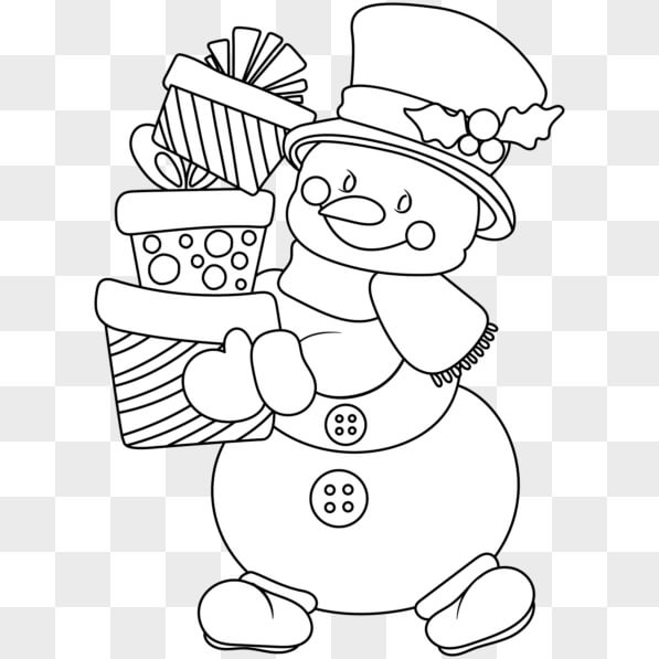 Download Snowman Coloring Page with Presents PNGs Online - Creative Fabrica