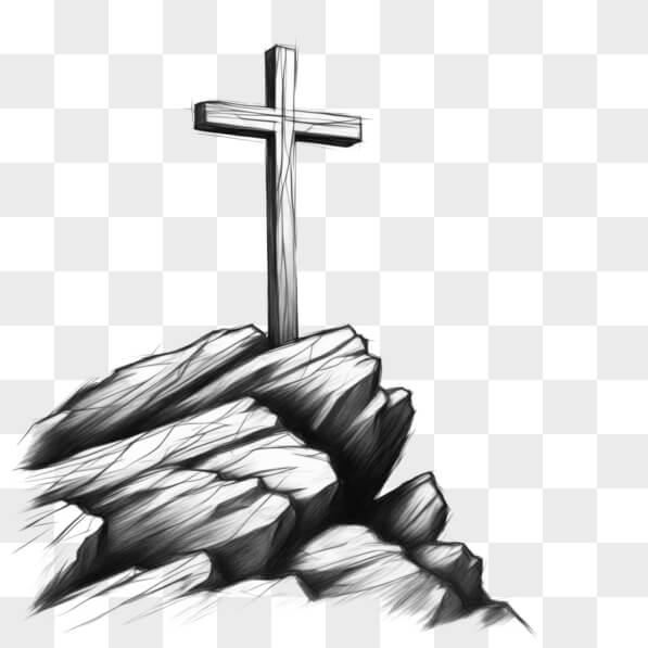 Download Illustration of Cross on Rock Sketches Online - Creative Fabrica