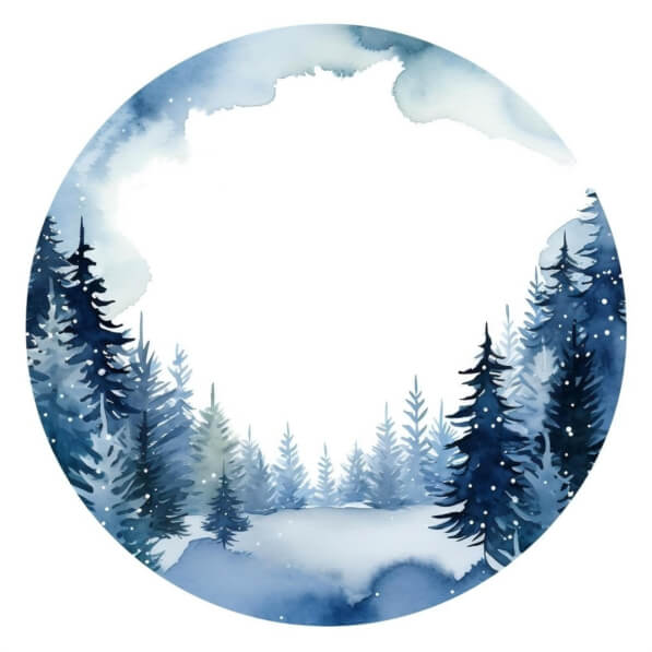 Download Circular Winter Frame with Snowy Trees and Pinecones ...