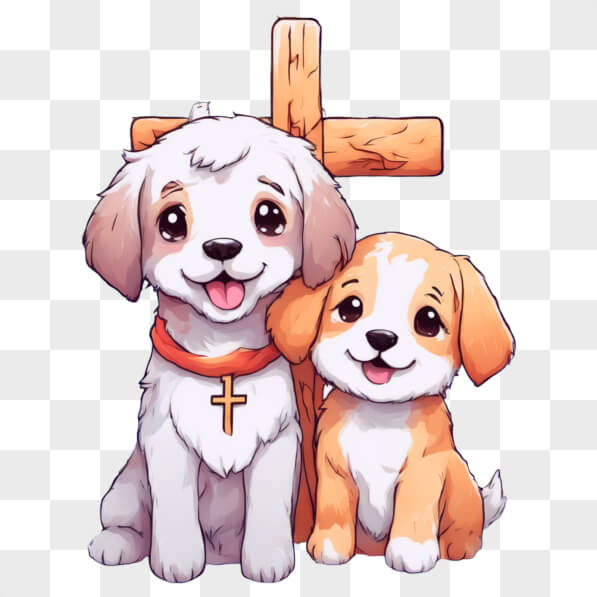 Download Kawaii Image: Two Dogs by a Cross Kawaii Online - Creative Fabrica