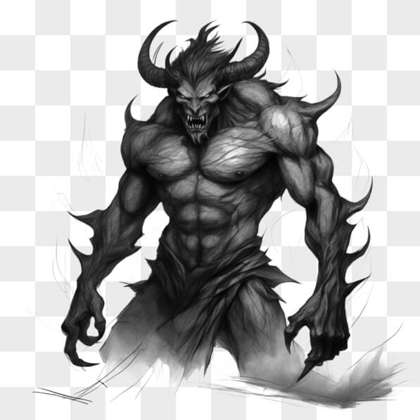 Download Evil Demon Drawing with Horns Sketches Online - Creative Fabrica