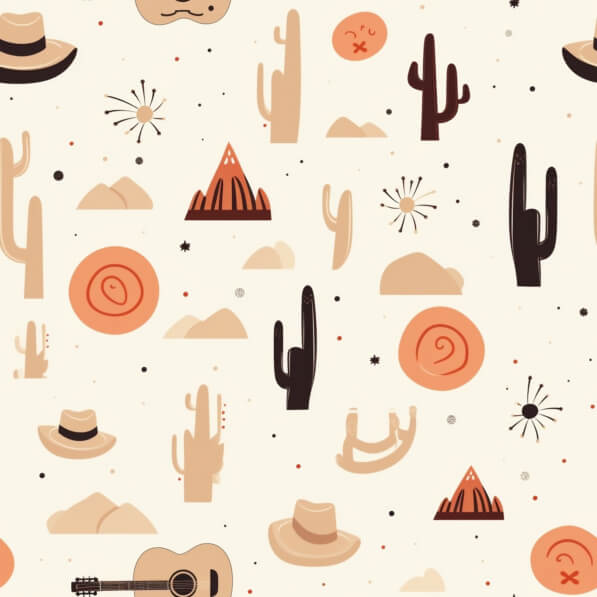 Download Seamless Western Pattern with Cactuses, Hats, and Guitars ...