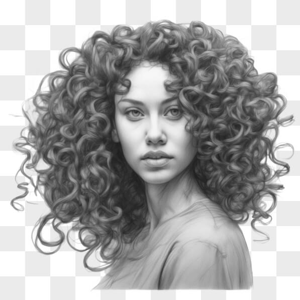 Descarga Dibujo en Blanco y Negro de Mujer con Cabello Rizado Bocetos En Línea - Creative Fabrica