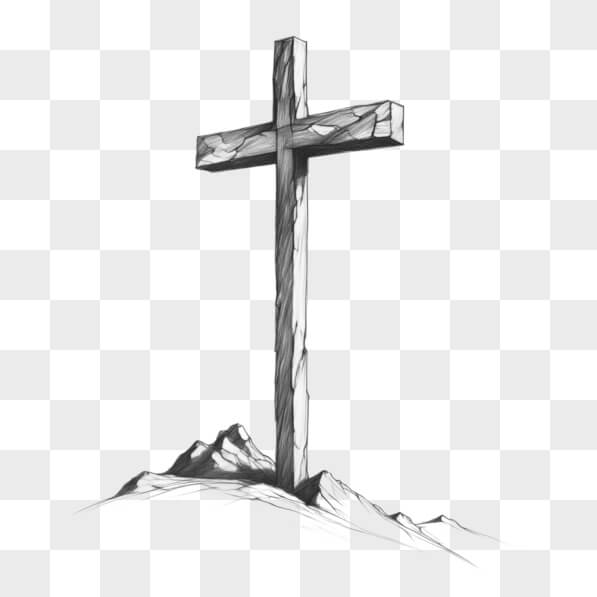 Download Cross on Mountain Drawing Sketches Online - Creative Fabrica
