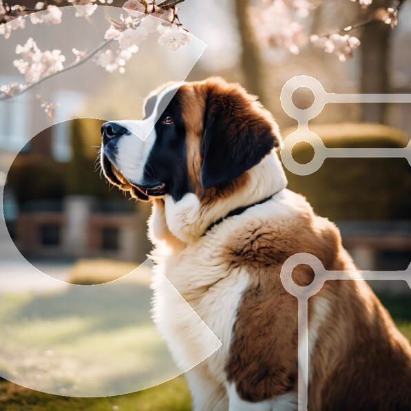 Serene Moment: St. Bernard Dog Enjoying Spring Under Orange Blossom ...