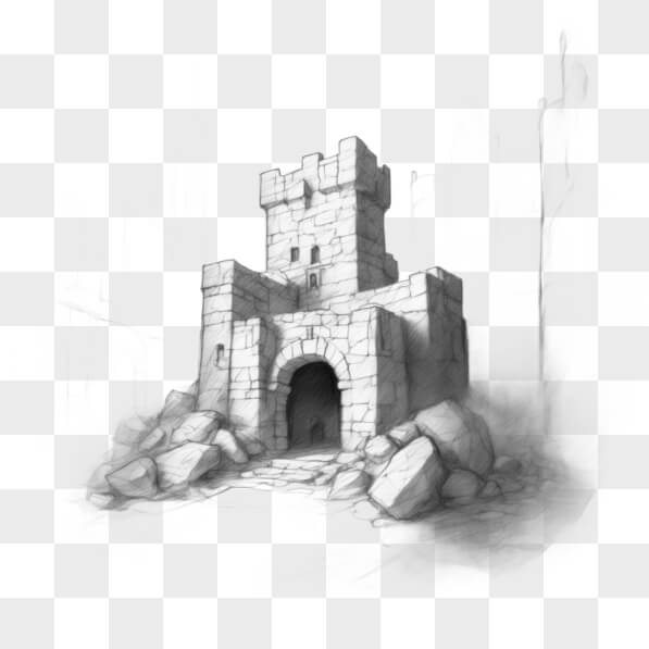 Download Fantasy Castle Drawing with Rocks Sketches Online - Creative ...