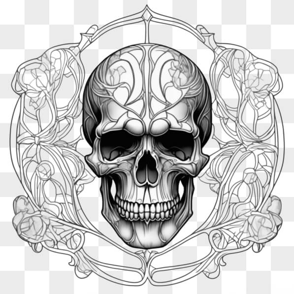Download Skull in Ornate Frame with Roses and Vines Sketches Online ...