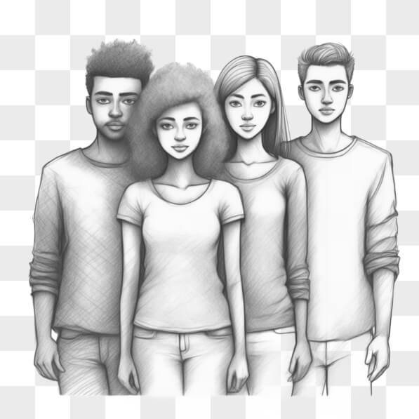 Download Diverse Group of People in Black and White Drawing Sketches ...