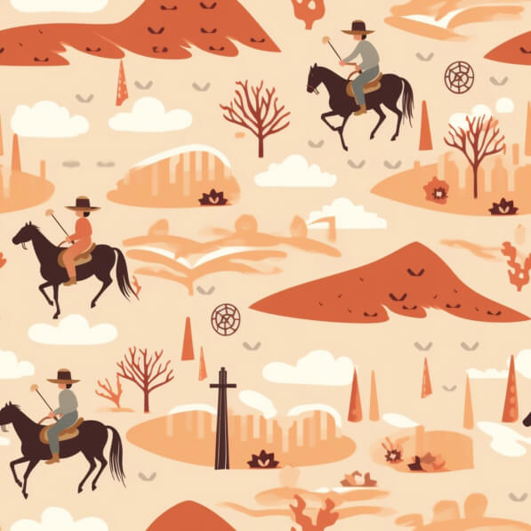 Download Cowboys Riding Horses in Desert Patterns Online - Creative Fabrica