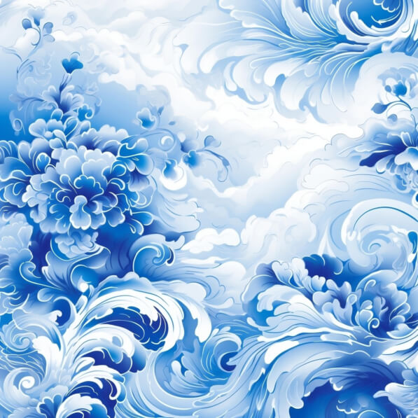 Download Ornate Blue and White Painting with Flowers and Swirls ...