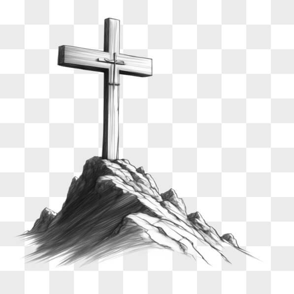 Download Black and White Drawing of Cross on Mountain Top Sketches ...