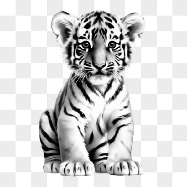 Download Black and White Drawing of Adult Tiger Cub with Baby Tigers ...