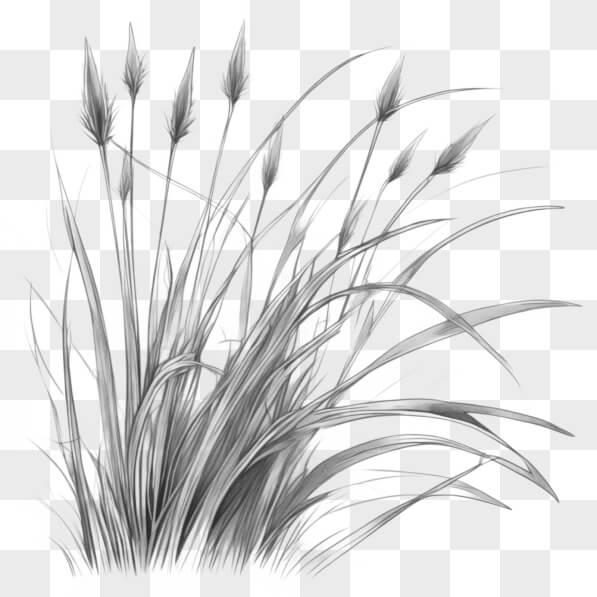 Download Detailed Black and White Drawing of Reeds, Grass, and Flowers ...