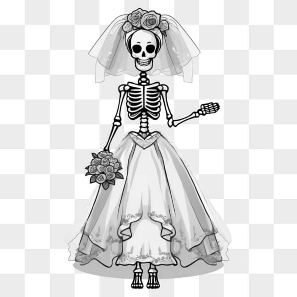 Download Skeleton Bride in Wedding Gown with Flowers Sketches Online ...