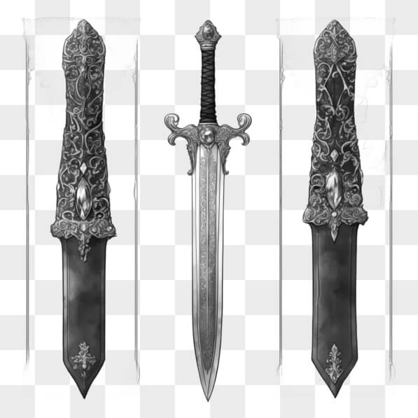 Download Black and White Drawing of Two Swords Sketches Online ...