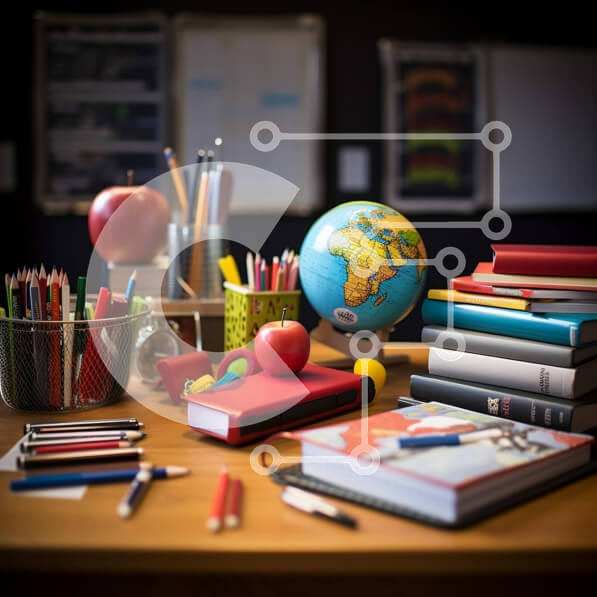 Mesa Educacional com Materiais Escolares e Globo banco de imagens ...