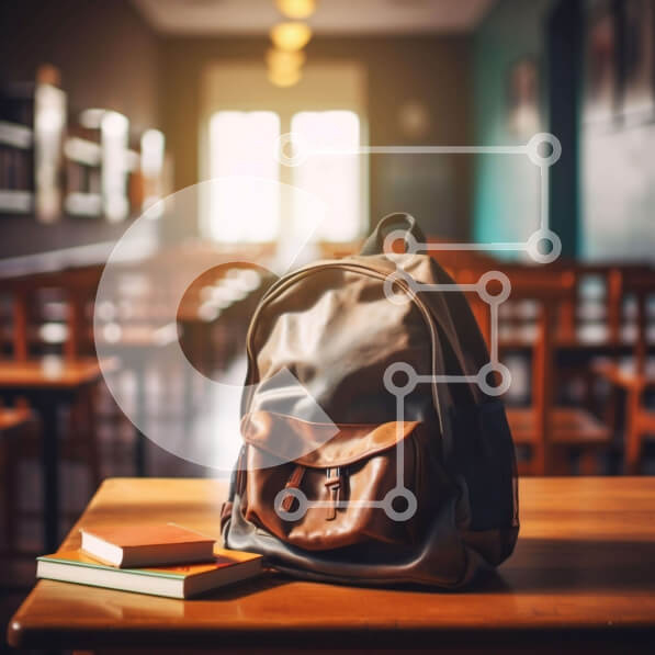 Classroom Setting with Backpack, Books, and Chairs stock photo ...