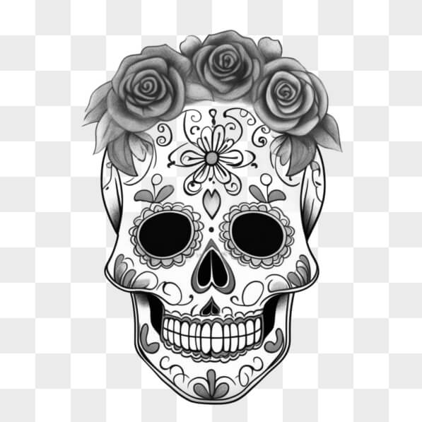 Download Black and White Sugar Skull Drawing with Roses Sketches Online ...