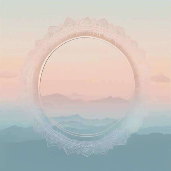 Download Serene Circular Frame with Floral Patterns and Mountain ...