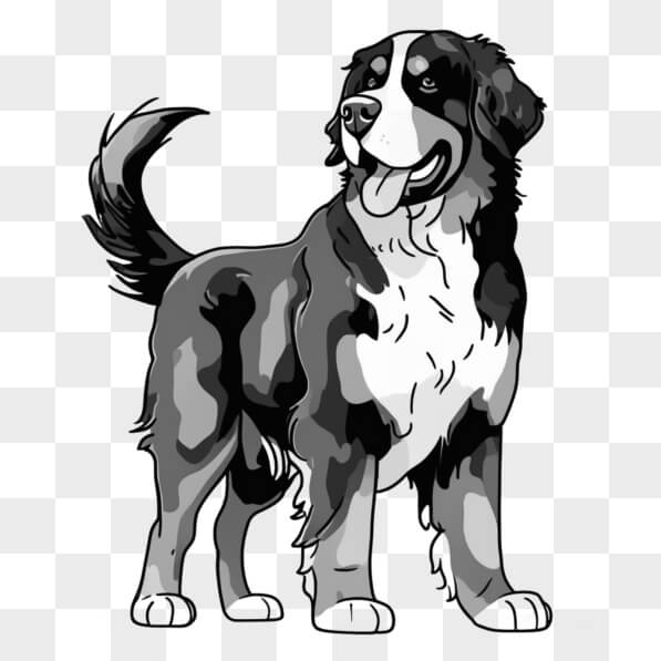 Download Black and White Drawing of Alert Bernese Mountain Dog Sketches ...