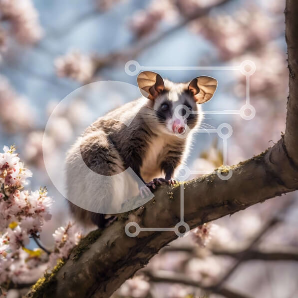 Possum in Natural Habitat with Pink Blossoms stock photo | Creative Fabrica