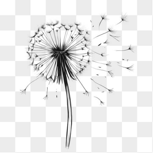 Download Black and White Drawing of a Dandelion with Blowing Seeds ...