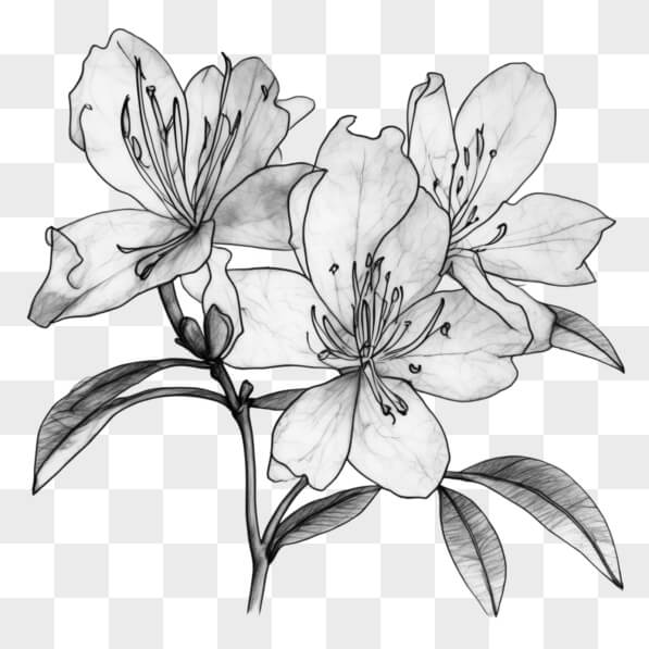 Download Two Azalea Flowers in Black and White Drawing Sketches Online ...