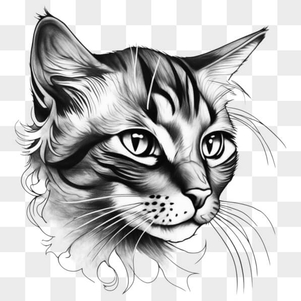 Download Zwart-witte tekening van de kop van een kat Schetsen online op ...