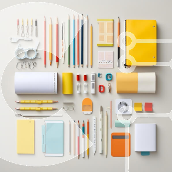Colorful Office Supplies Arrangement stock photo | Creative Fabrica