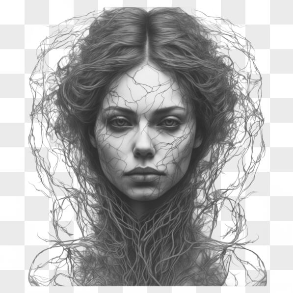 Download Abstract Woman's Face Drawing with Vines Sketches Online ...