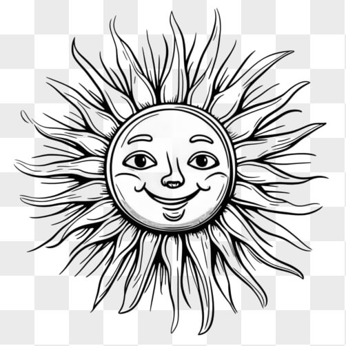 Download Black and White Drawing of a Smiling Sun Sketches Online ...