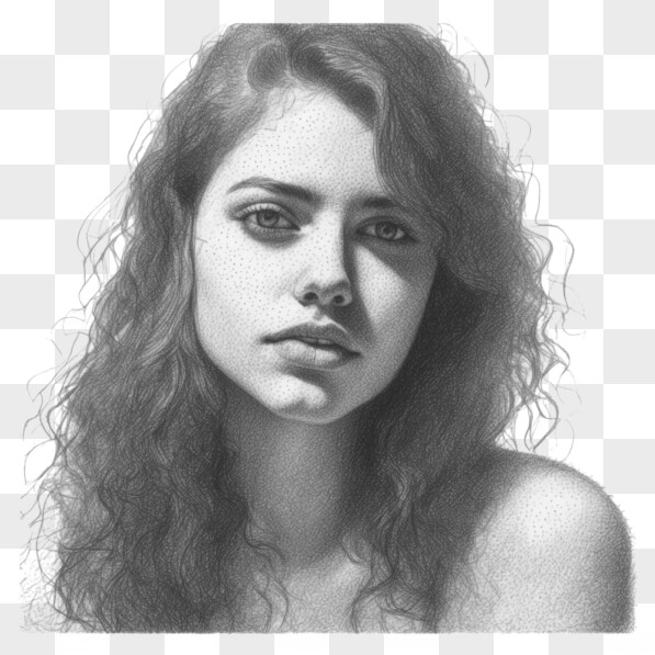 Download Detailed Graphite Drawing of a Woman with Curly Hair Sketches ...