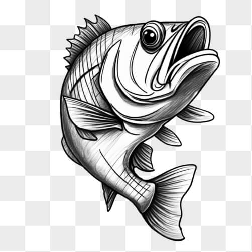 Download Black and White Drawing of Largemouth Bass Fish Sketches ...