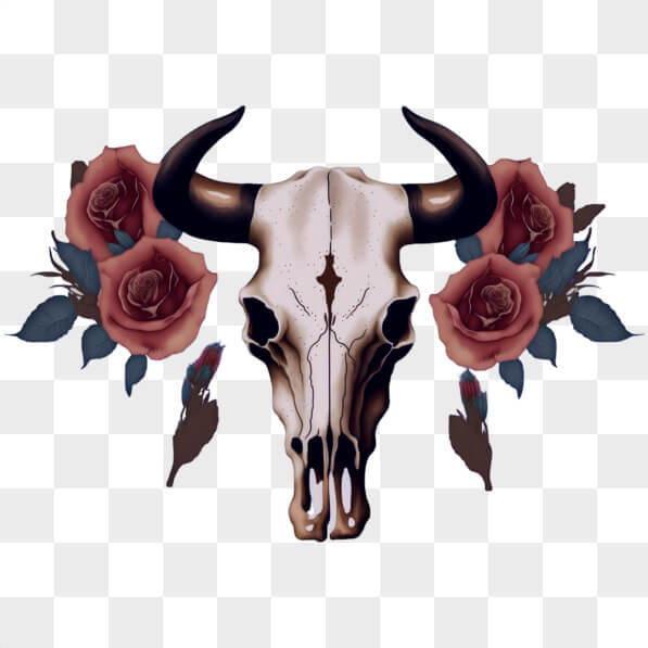 Download Cow Skull with Roses and Horns PNGs Online - Creative Fabrica