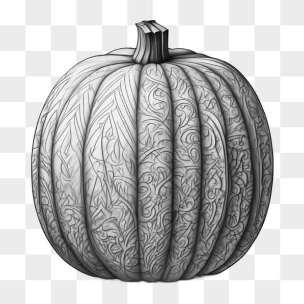 Download Black and White Pumpkin Drawing with Intricate Pattern ...