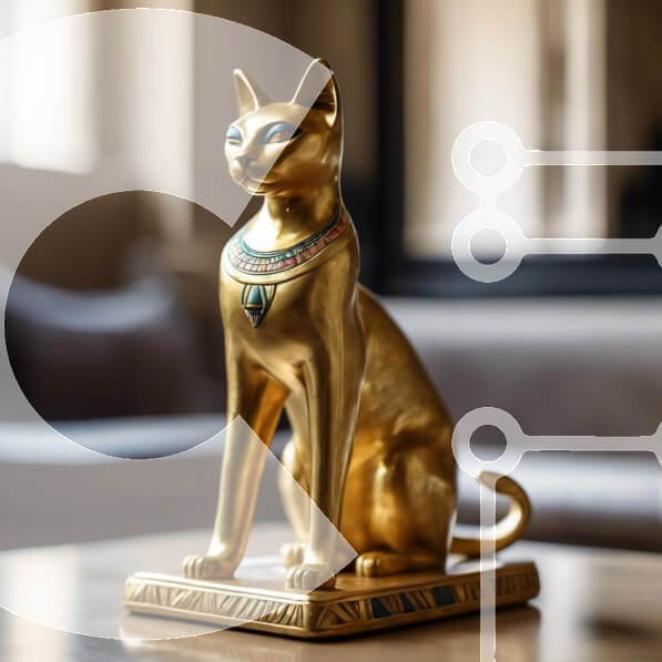Luxurious Gold Cat Statue on Coffee Table stock photo | Creative Fabrica