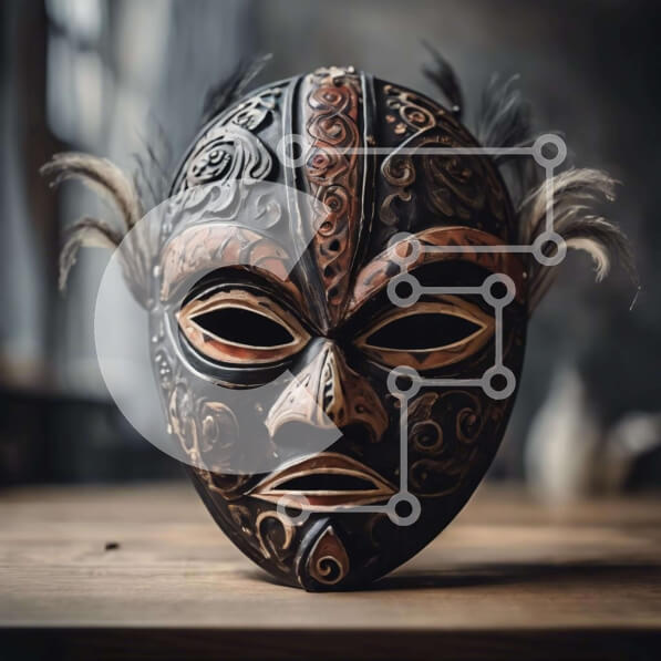 Download Intricately Carved Mask on Wooden Table Stockphotos Online ...