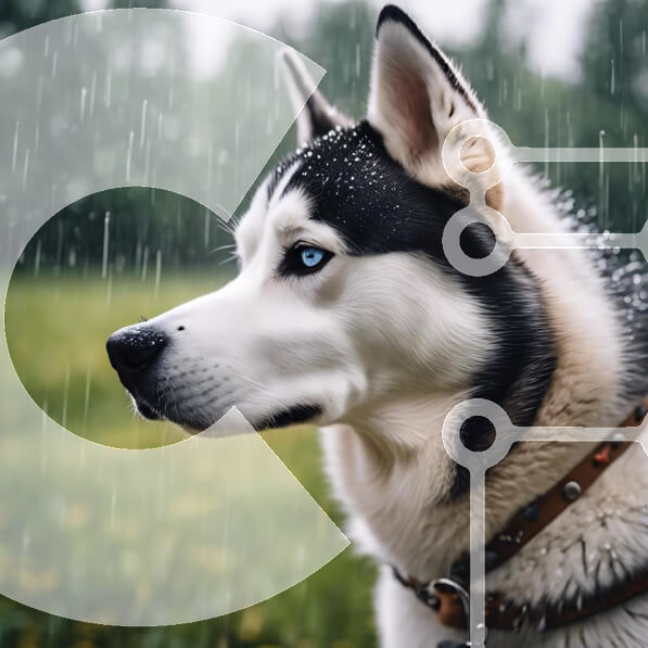 White and Black Husky Dog in Rainy Weather stock photo | Creative Fabrica