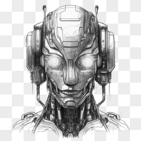 Download Black and White Drawing of Android Robot Face with Futuristic ...