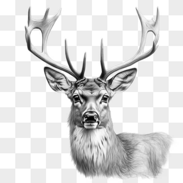 Download Detailed Drawing of Deer's Head with Large Antlers Sketches ...