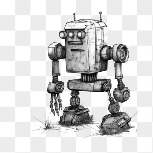 Download Black and White Drawing of Old-Fashioned Robot Sketches Online ...