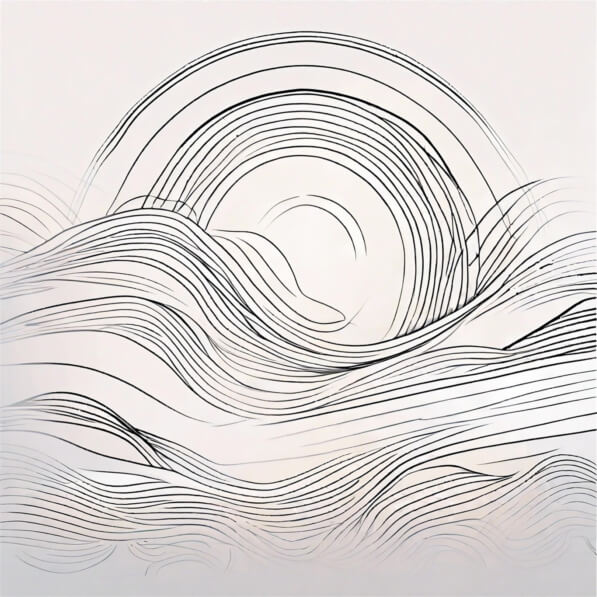 Download Black and White Drawing of Waves with Sun Rising Backgrounds ...