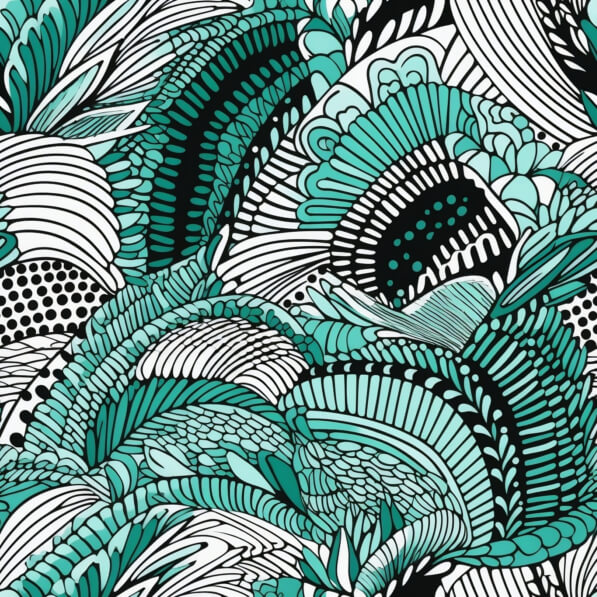 Download Seamless Black and Teal Swirls Pattern on White Background ...