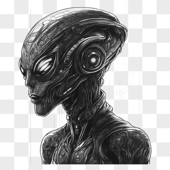 Download Black and White Drawing of Alien Woman's Face Sketches Online ...
