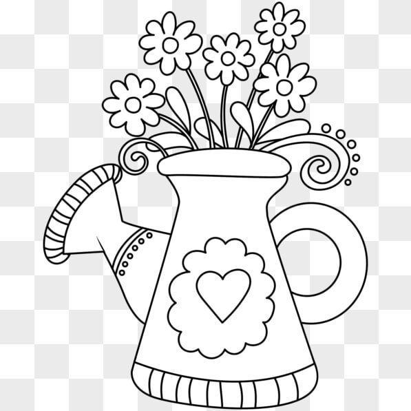 Download Coloring Page: Watering Can with Flowers PNGs Online ...
